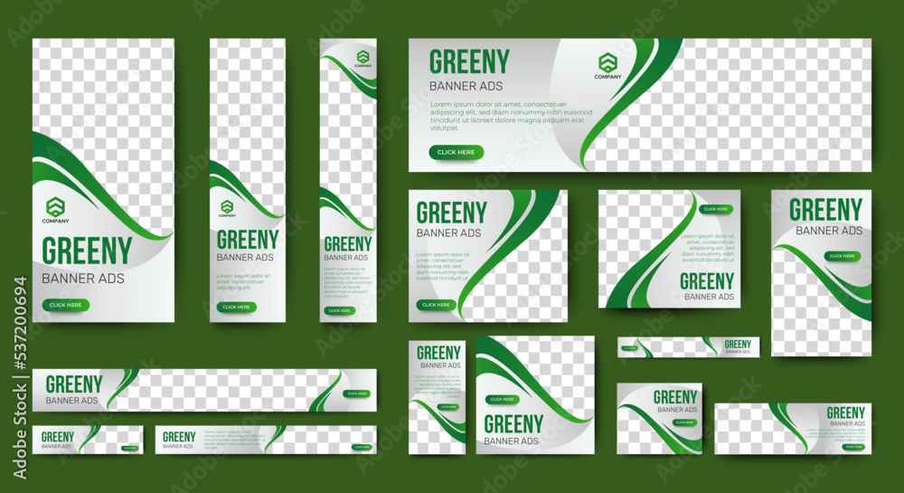 Nature green web banners template design set. White green horizontal ...