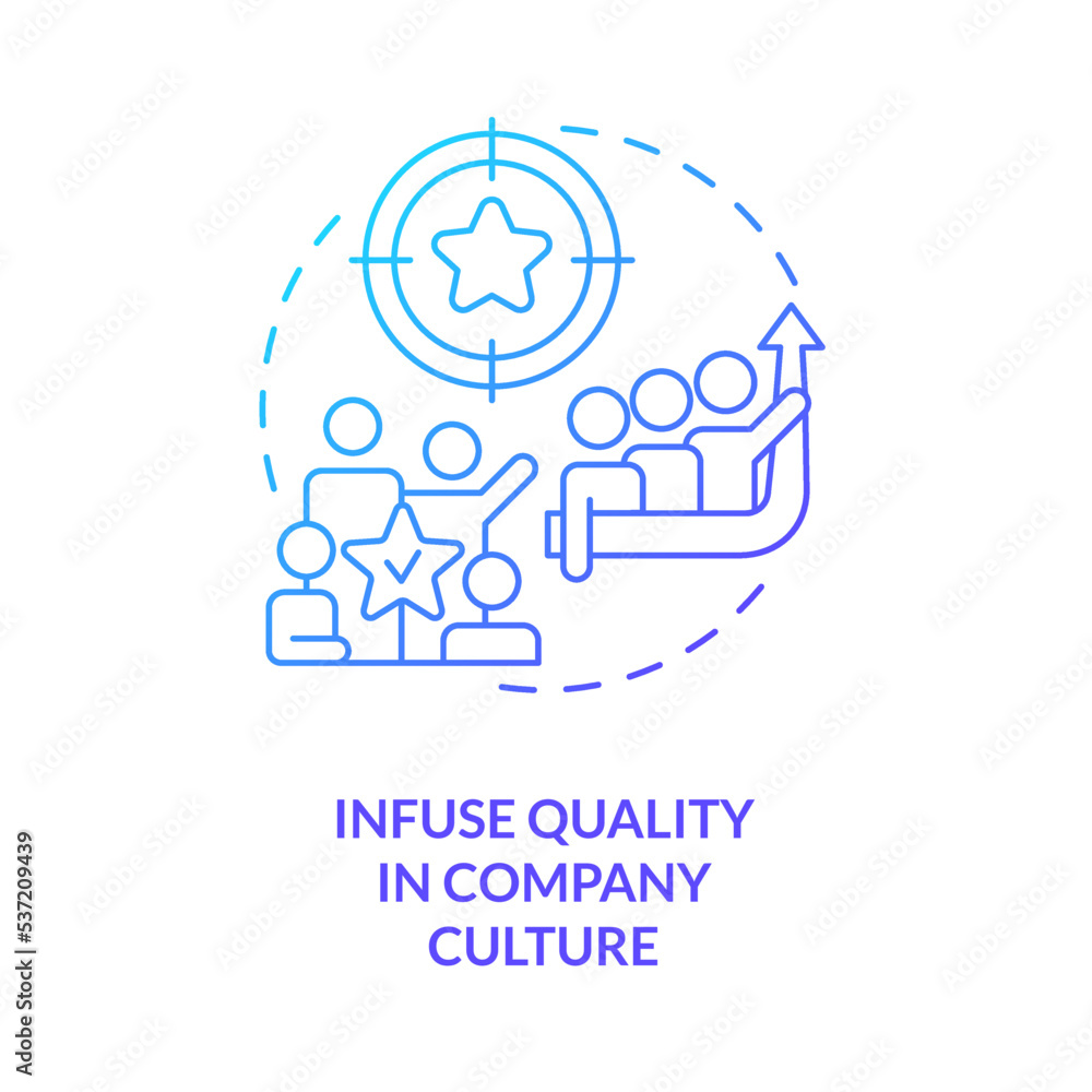 Infuse quality in company culture blue gradient concept icon. Brand presentation. Improving ...