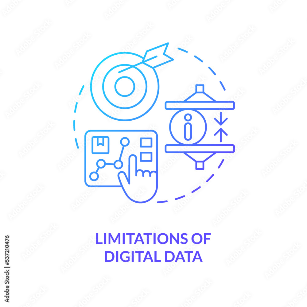 Limitations of digital data blue gradient concept icon. Avoid mistakes ...