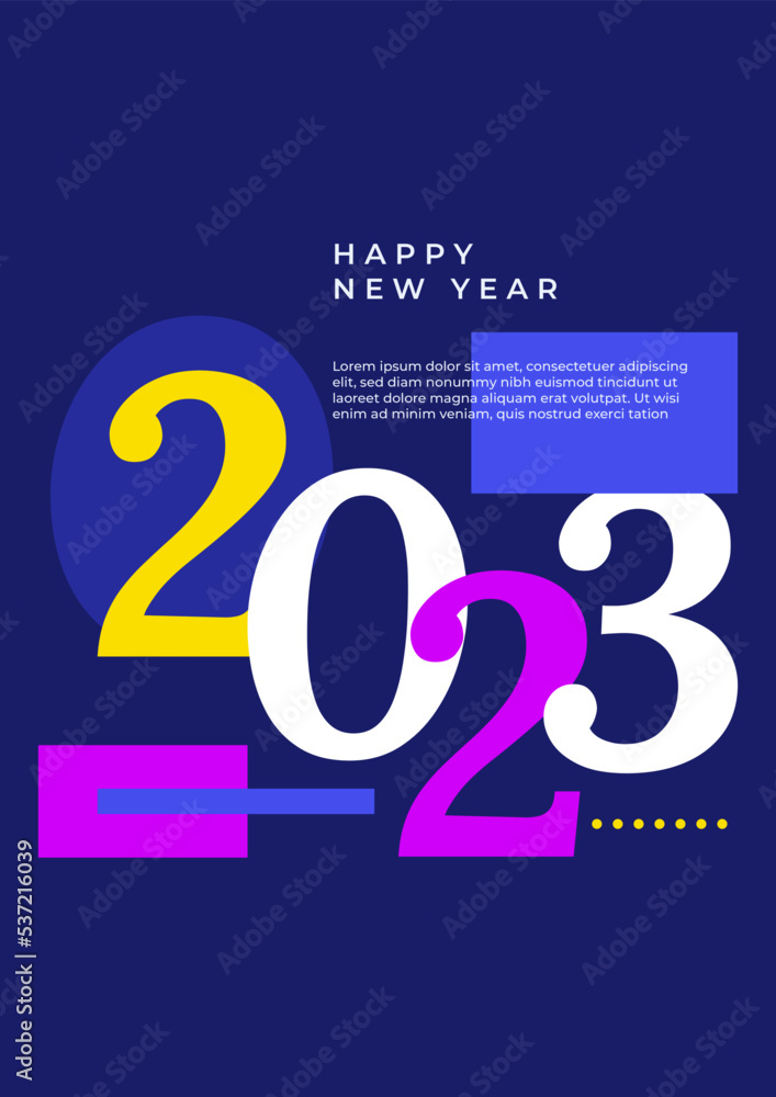 Vetor de Colourful simple 2023 concept, Happy New Year poster card ...