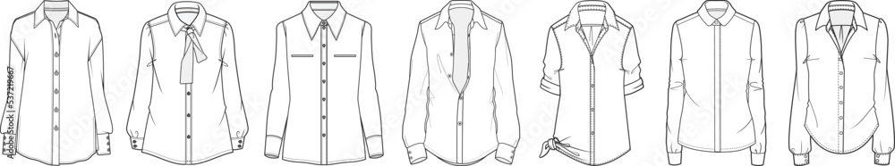 womens long sleeve collar shirt blouse formal wear technical drawing ...