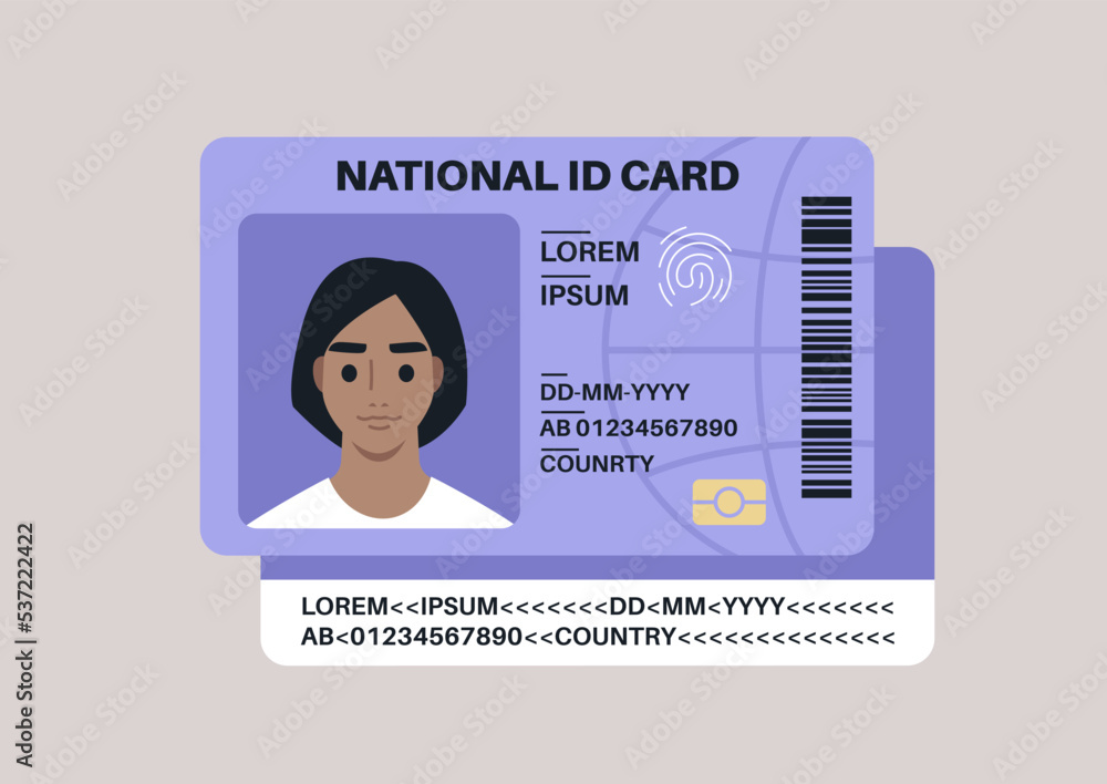 A national ID card template, a young female Caucasian citizen Stock ...