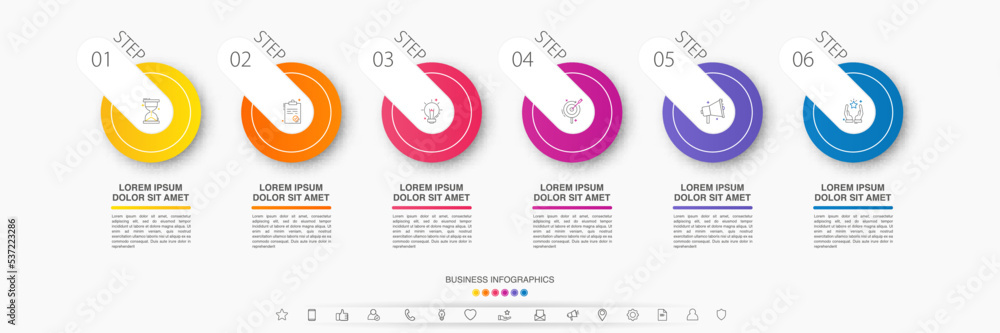 Modern vector infographics design template. Concept with six steps ...