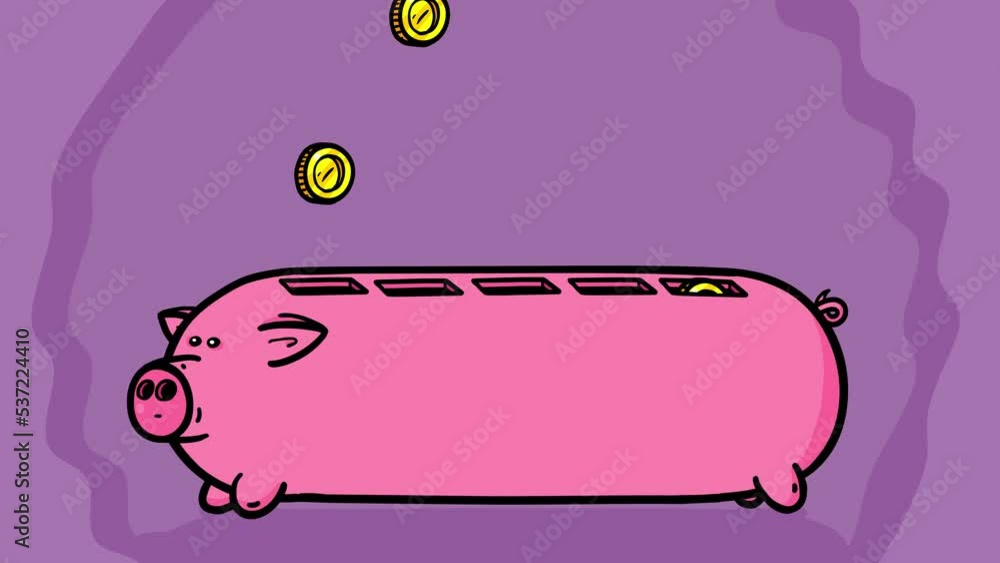 Cartoon piggy bank animated typical character transforms into a long ...
