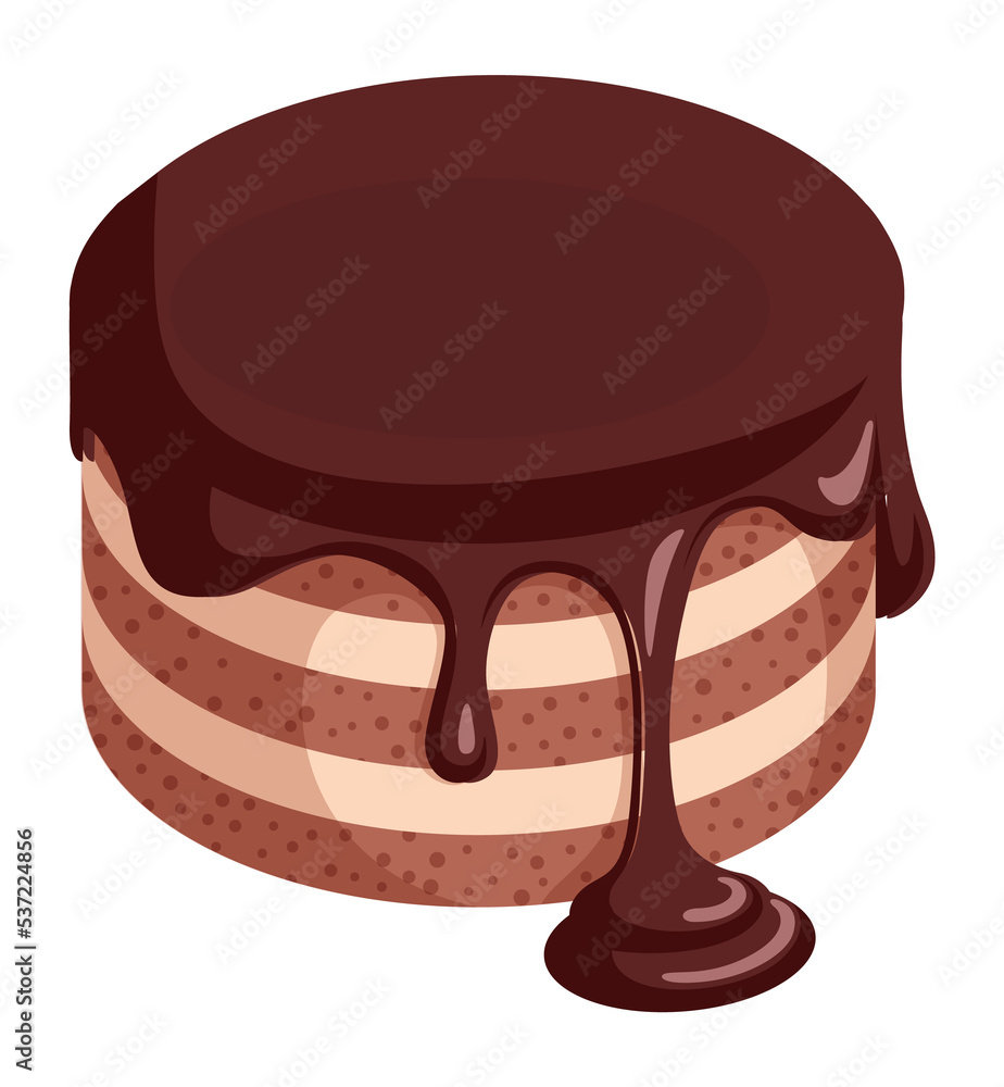 Cake with dripping chocolate frosting. Cream layers dessert. Stock ...