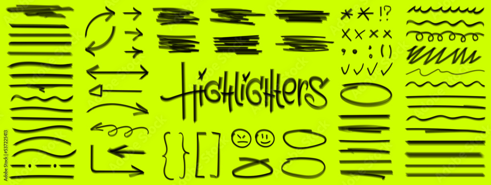 Vetor de Highlight set of strokes, marks and selections. Marker lines ...