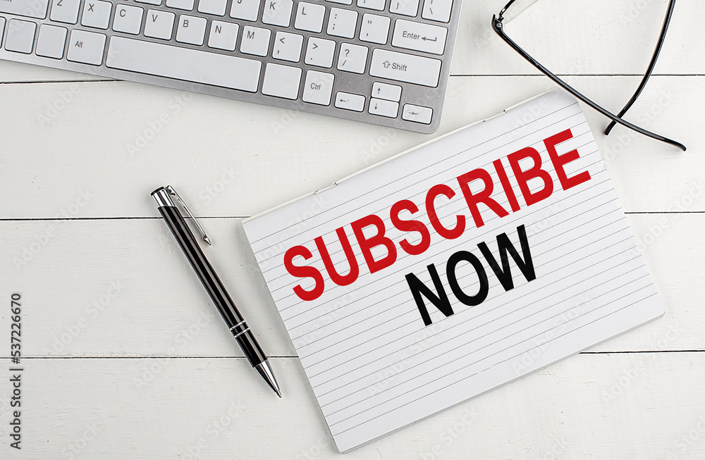 text SUBSCRIBE NOW on a keyboard on white background Stock Photo ...