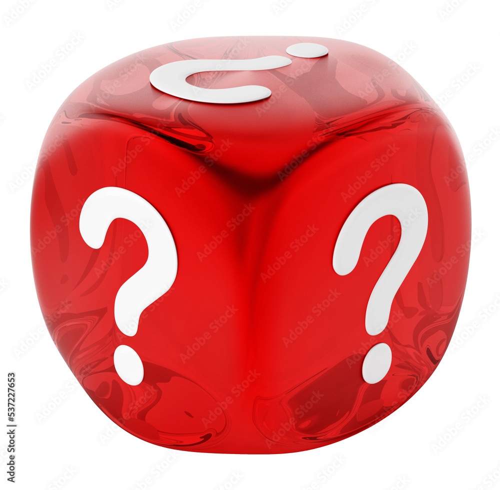 Dice with question mark symbol on transparent background Stock ...