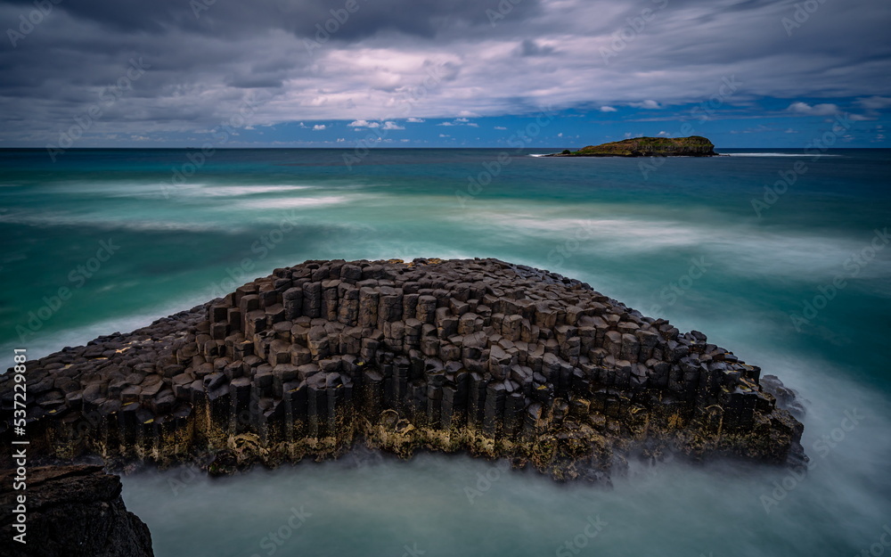 Basalt volcanic rock columns nature formations at the Fingal Head ...