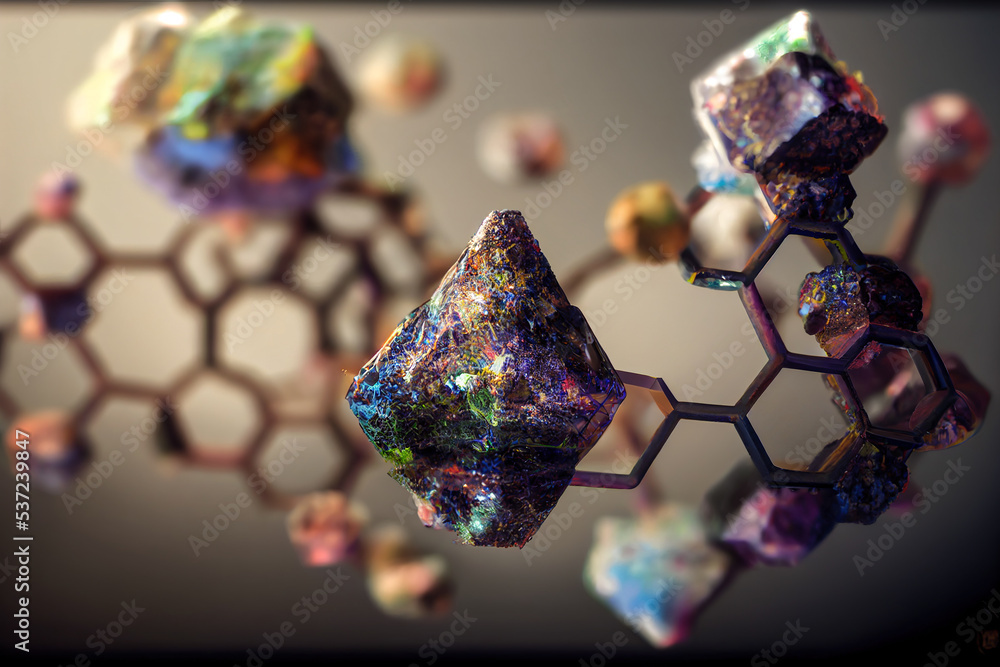 Abstract 3D illustration of Dimethyltryptamine atom structure in a microbiological wallpaper ...