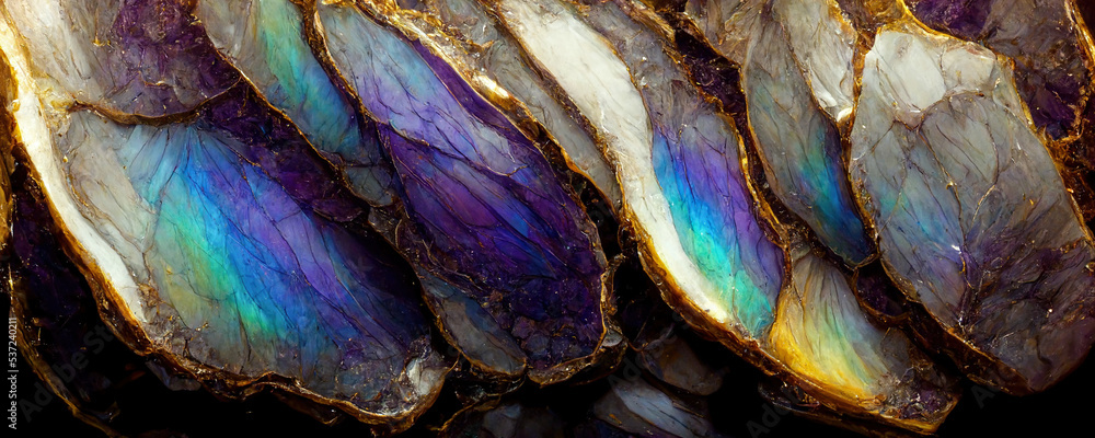 An iris agate stone. Agate rock texture with iridescent rainbow colour ...