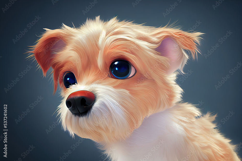 dog digital art illustration. . Cute pet hand drawn portrait. Graphic ...