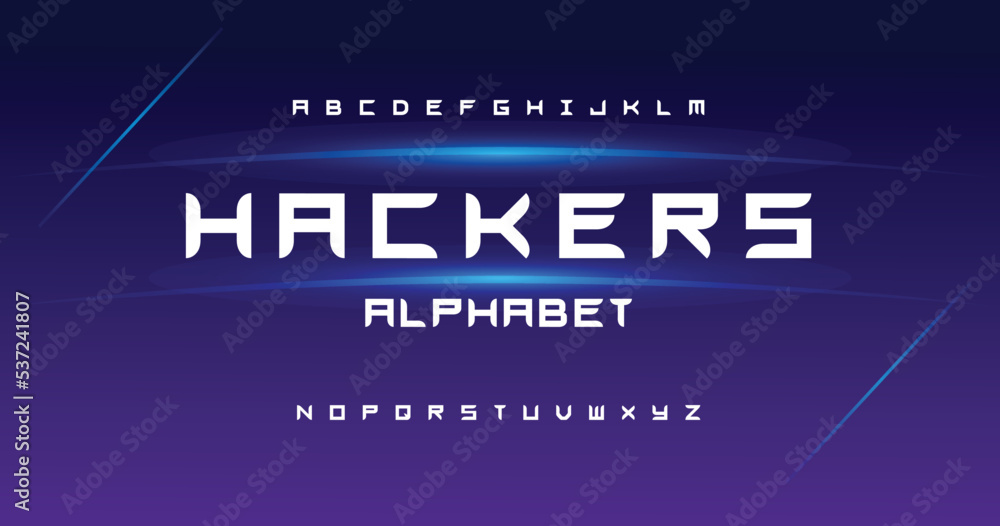 HACKERS Sports minimal tech font letter set. Luxury vector typeface for company. Modern gaming ...