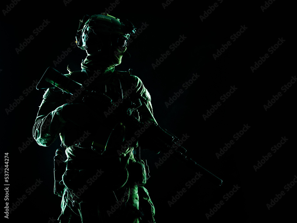 Army special forces elite soldier with hidden behind mask and glasses ...
