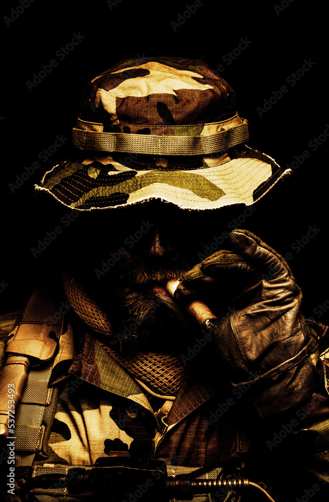 Brutal and serious commando soldier, army special forces veteran, in ...