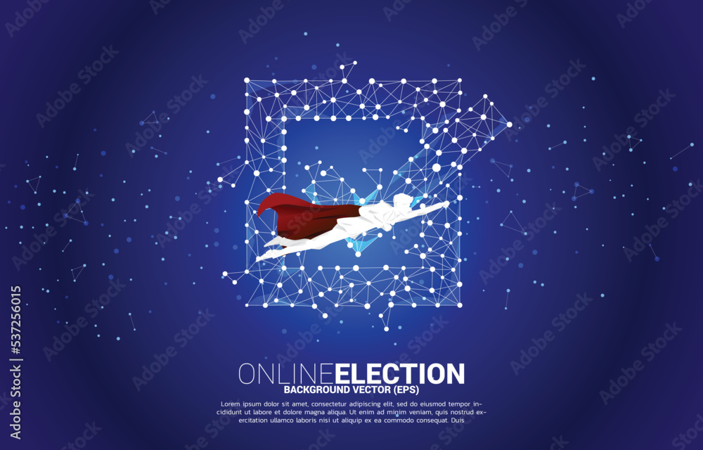 Vetor de Silhouette of man in superhero suit flying with Check box icon ...