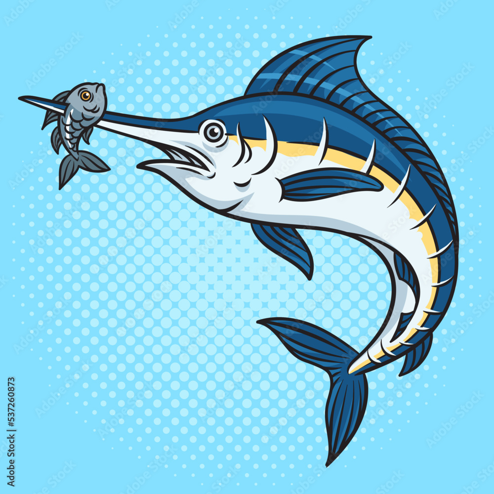marlin swordfish with fish impaled on the nose pinup pop art retro ...