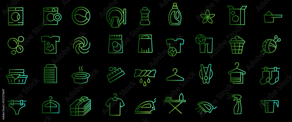 Laundry icons set. Outline set of laundry vector icons for web design ...