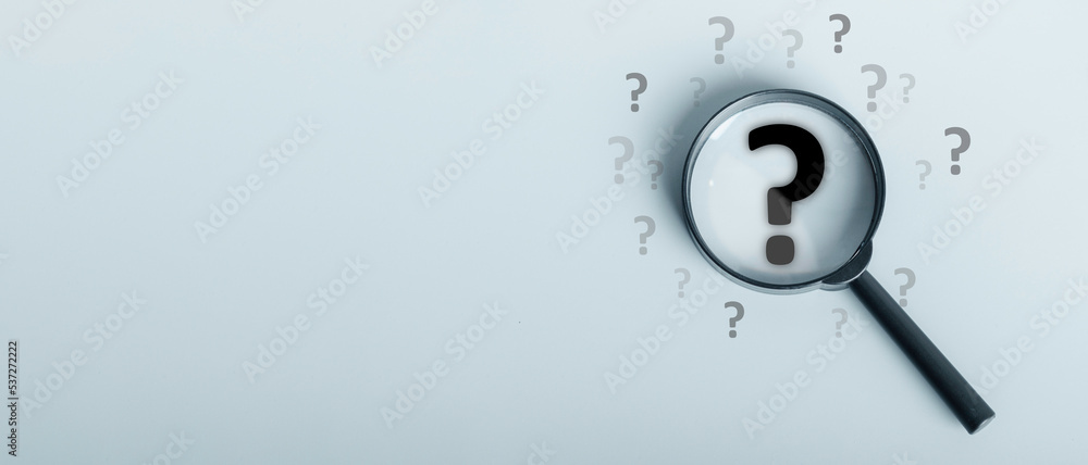 Magnifying glass and question mark sign icon. Problems and root cause ...