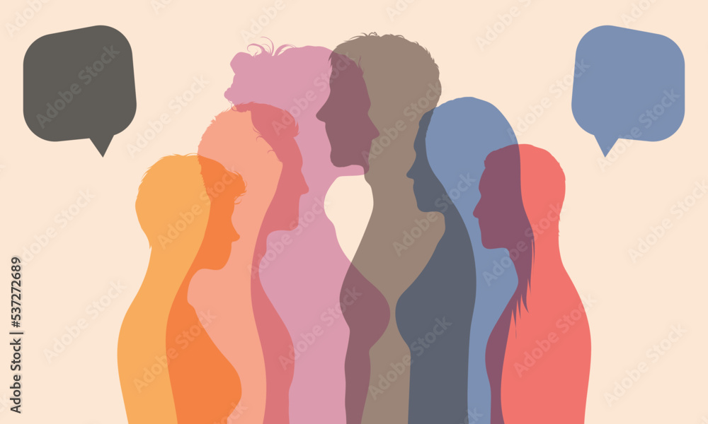 Dialogue group of diverse people with crowd talking and vector ...