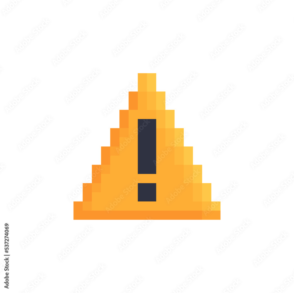 Attention, warning sign, exclamation mark pixel art icon. Stop sign ...