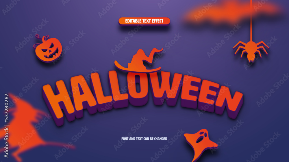 halloween style text effect with purple background and elements Stock ...