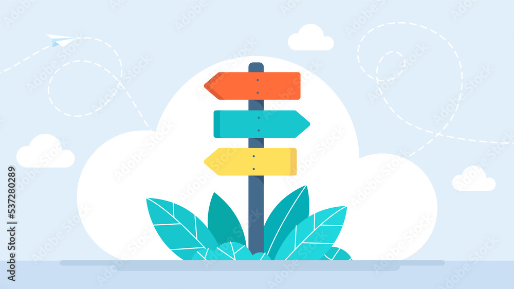 Direction sign post with arrow set. Choice signpost to choose road or ...