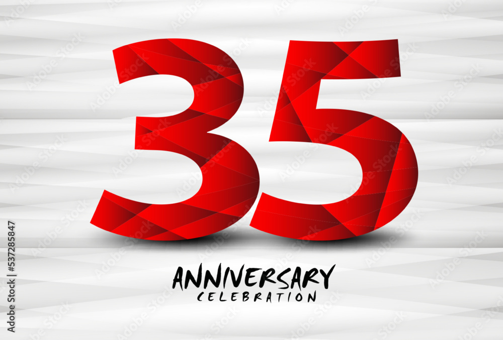 35 Year Anniversary Celebration Logo red polygon vector, 35 Number ...