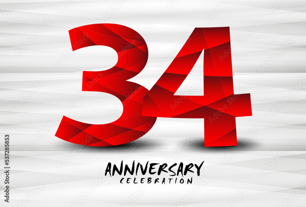 34 Year Anniversary Celebration Logo red polygon vector, 34 Number ... 34 Year Anniversary Celebration Logo red polygon vector, 34 Number ...