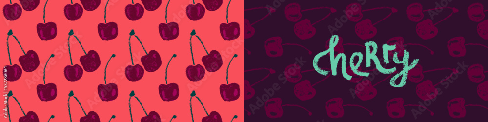 Natural cherry pattern seamless, cherry vector illustrations, hand ...