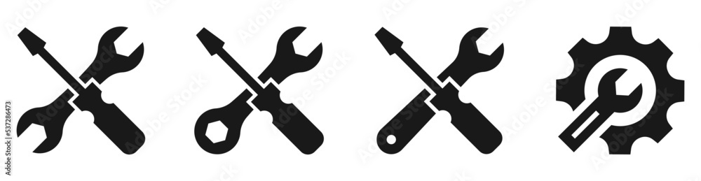 Wrench & Screwdriver icon set. Service, Repair, Gear symbols. Wrench ...