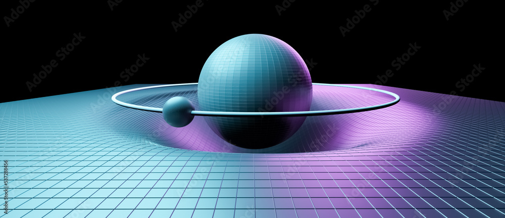 3D visualization of gravity distorsion physical objects in orbit or ...