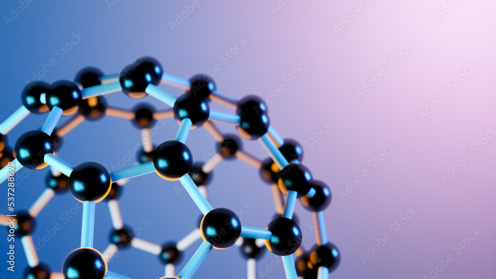 Model of Fullerene Molecule, allotrope of carbon atoms, round sphere ...