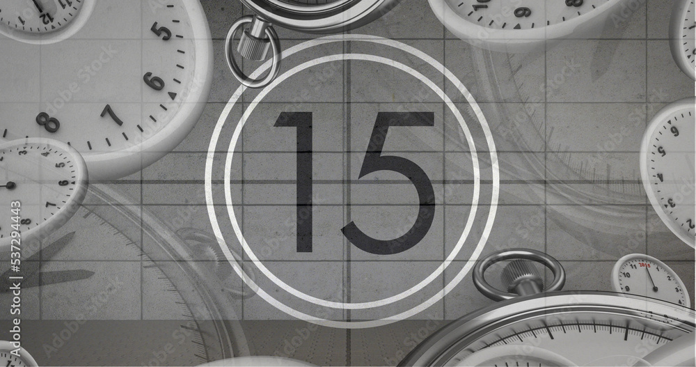 Image of number fifteen in vintage black and white film projector ...