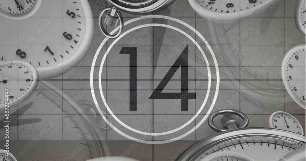 Image of number fourteen in vintage black and white film projector ...