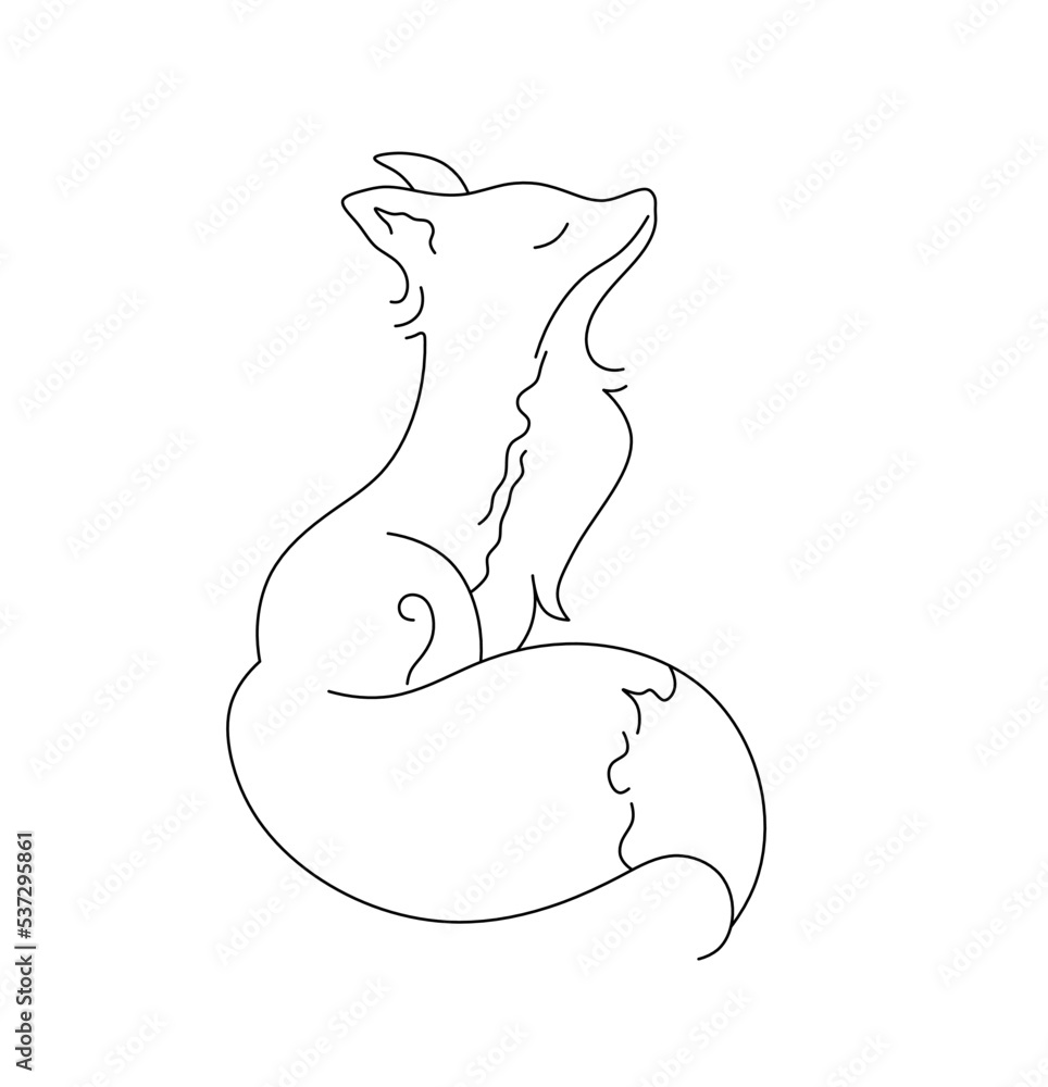 Vector isolated beautiful cartoon sitting fox with fluffy tail side ...