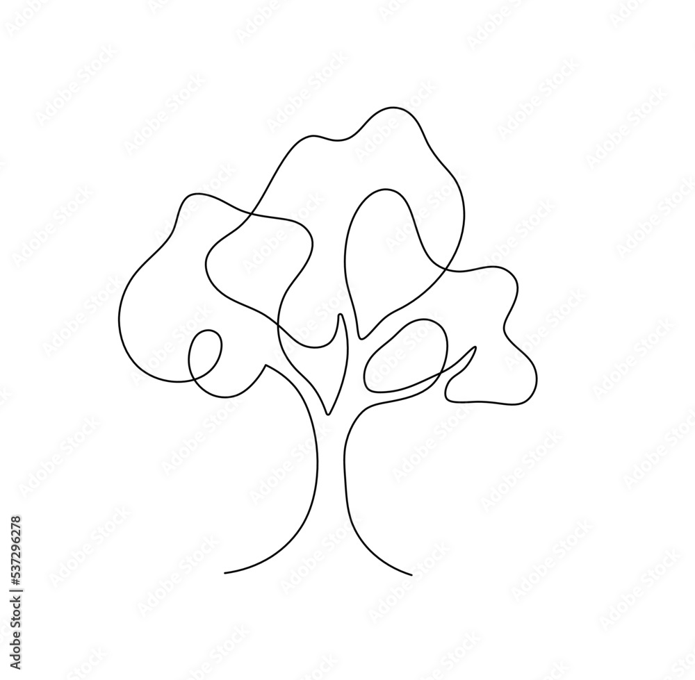 Vector isolated one single line tree with crown colorless black and ...