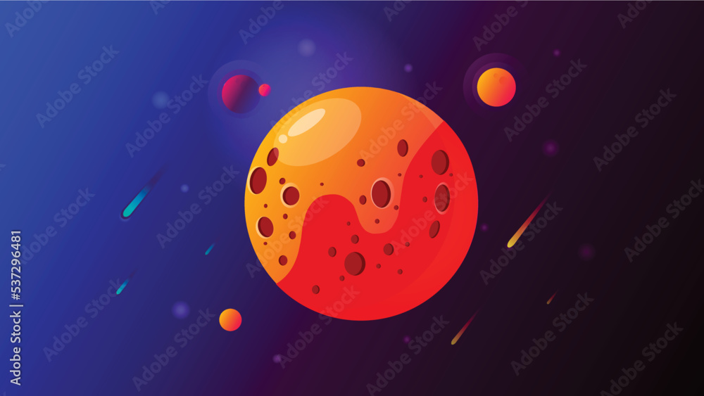 Cartoon space background, big colorful planet with gradient,vector ...
