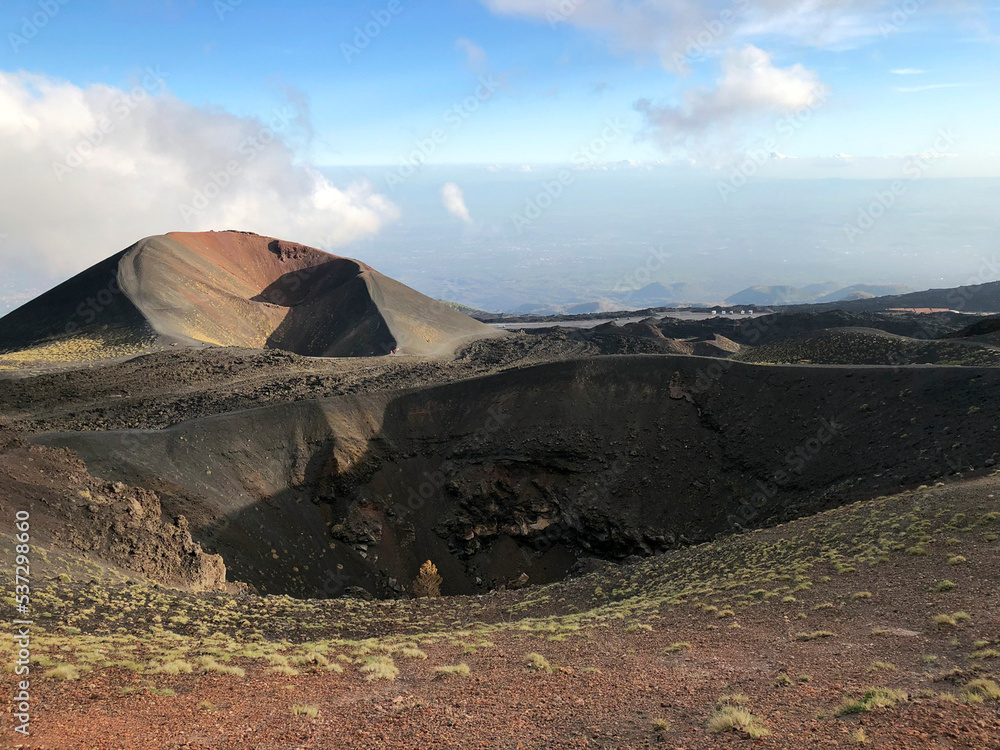 Foto de Two big craters of Sicilian active volcano Etna close-up on a ...