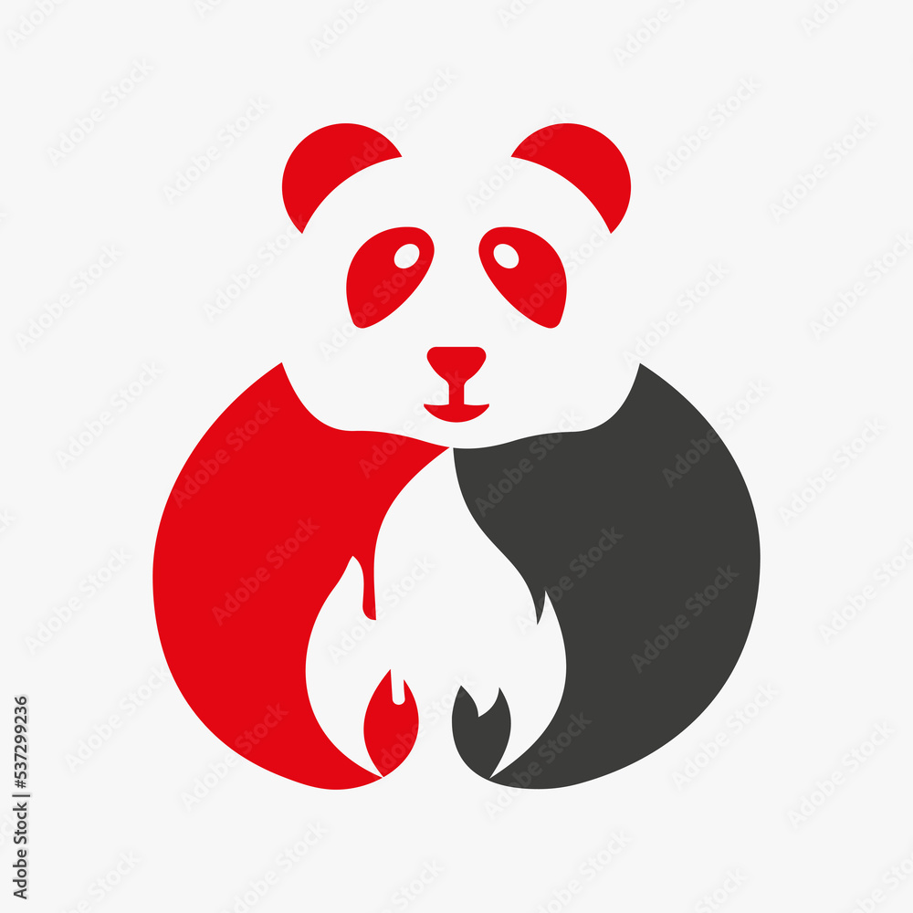 Panda Fire Logo Negative Space Concept Vector Template. Panda Holding ...