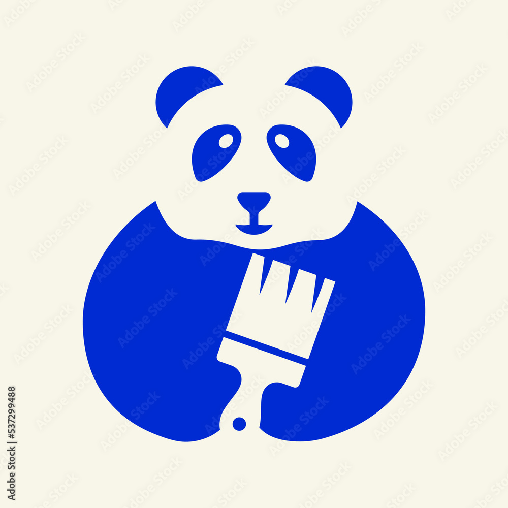 Panda Paint Logo Negative Space Concept Vector Template. Panda Holding ...