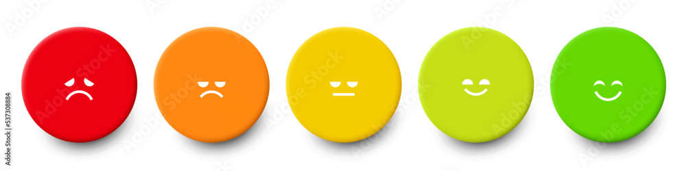 Rating scale or pain scale in the form of emoticons. From red to green ...