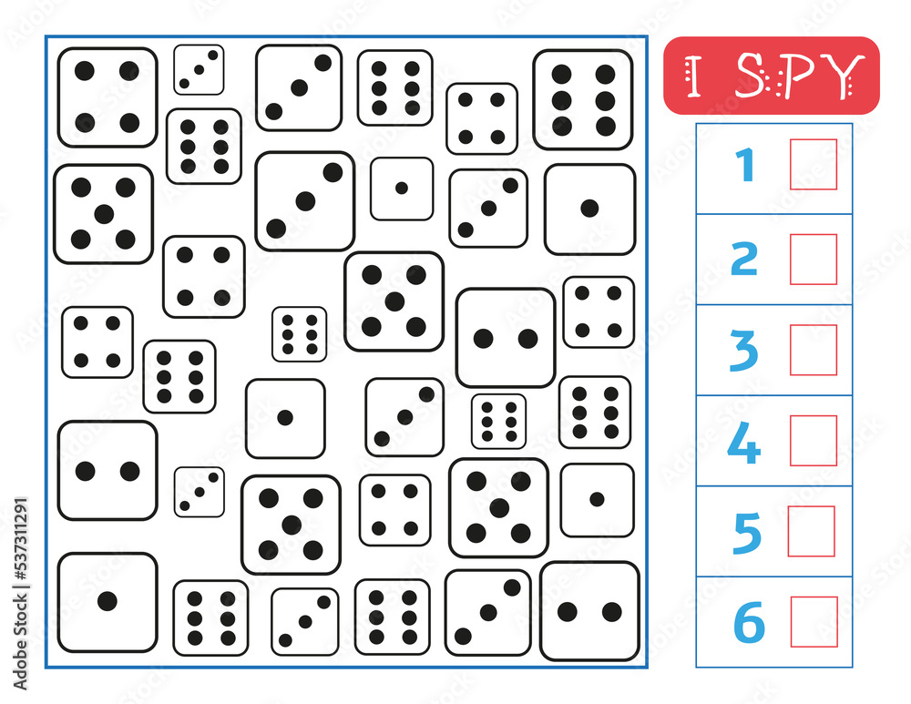 How many. I spy game for kids. Dice faces. Numbers for preschool ...