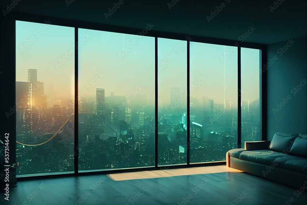 Cyberpunk home interior in anime style, neon backlight contours, View ...