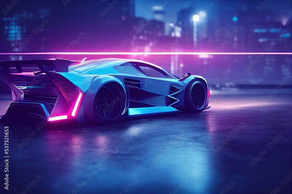 Cyberpunk Futuristic retro wave synth wave car. Retro sport car with ...