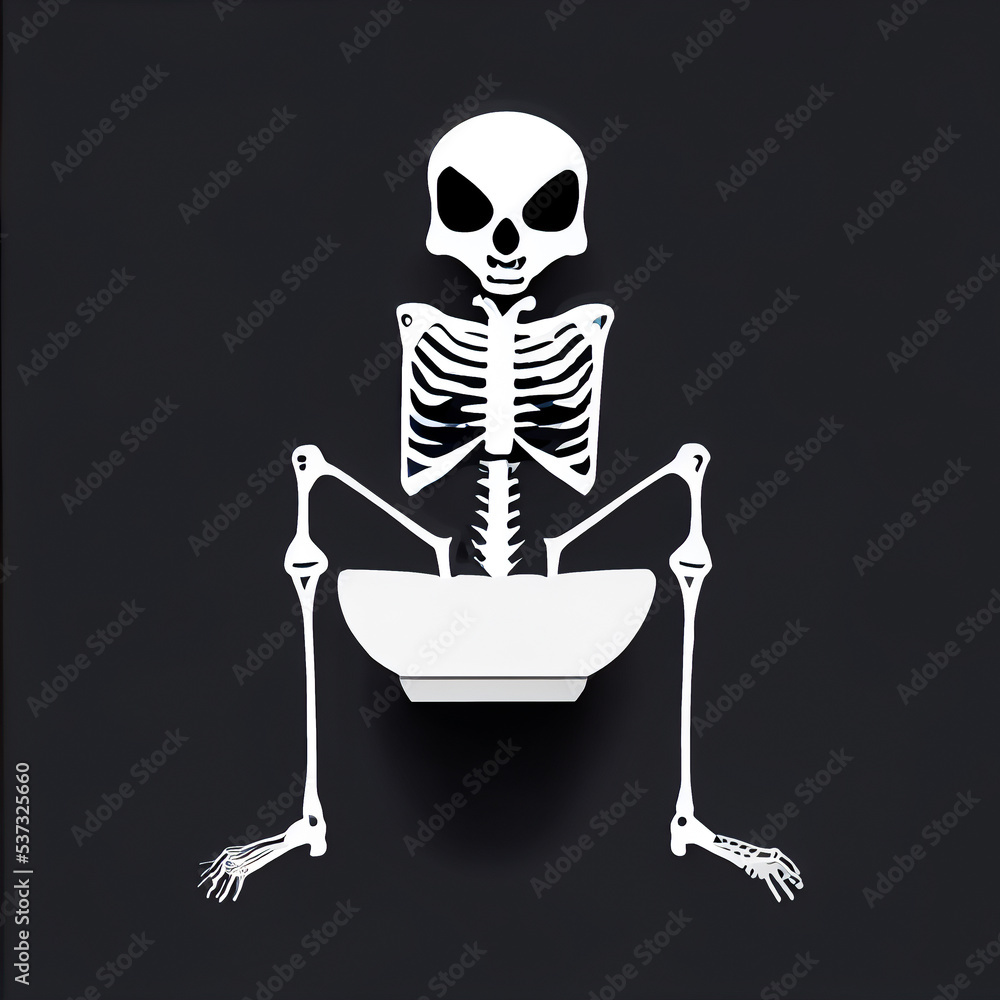 Funny icon of a skeleton sitting on a toilet, flat design with humor ...