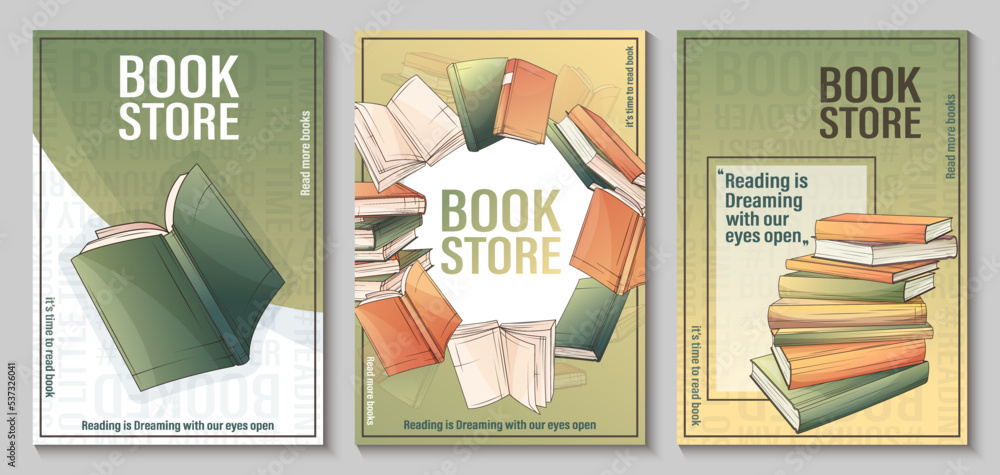 Vector set of poster background for bookstore, bookshop, library ...