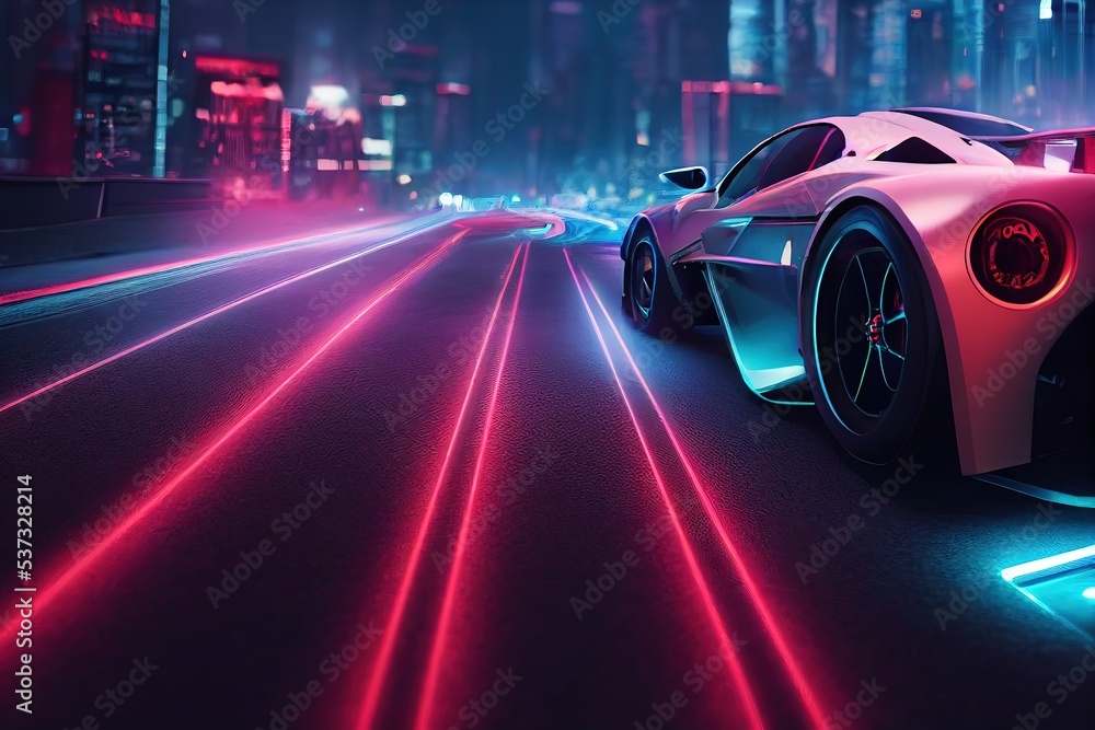 Cyberpunk Futuristic retro wave synth wave car. Retro sport car with ...