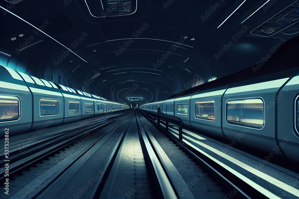 Cyberpunk subway With neon backlight contours. Retro wave style ...