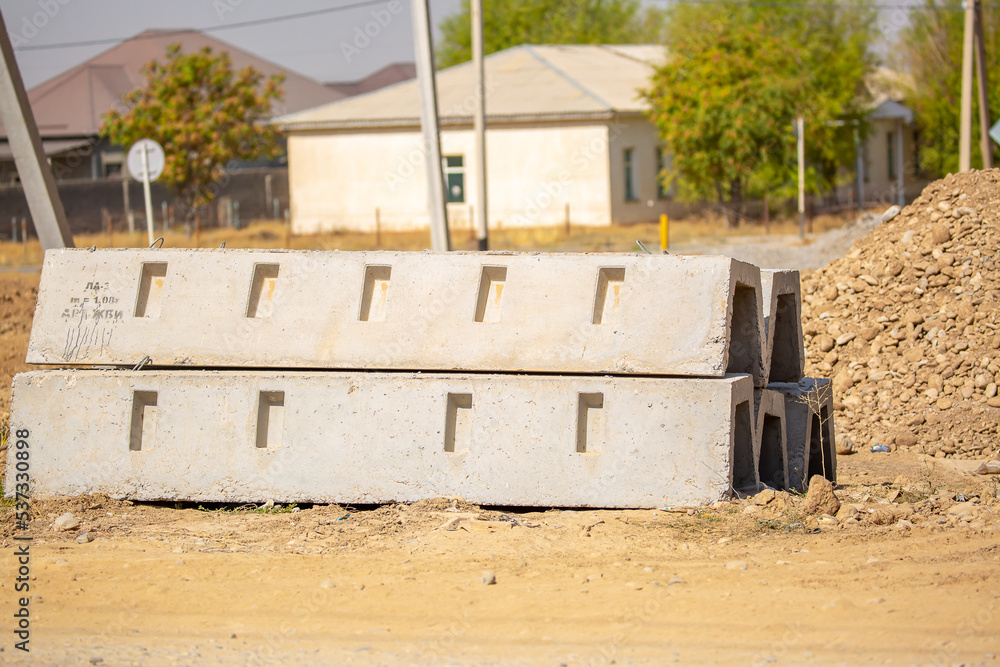 Construction and installation of ditches for drainage in the city. Rain ...